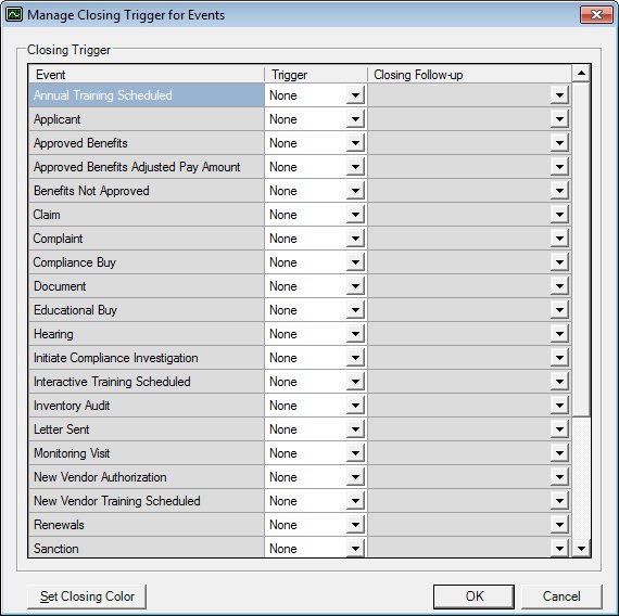 Manage Closing Trigger for Events