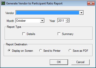 Generate Vendor to Participant Ratio Report